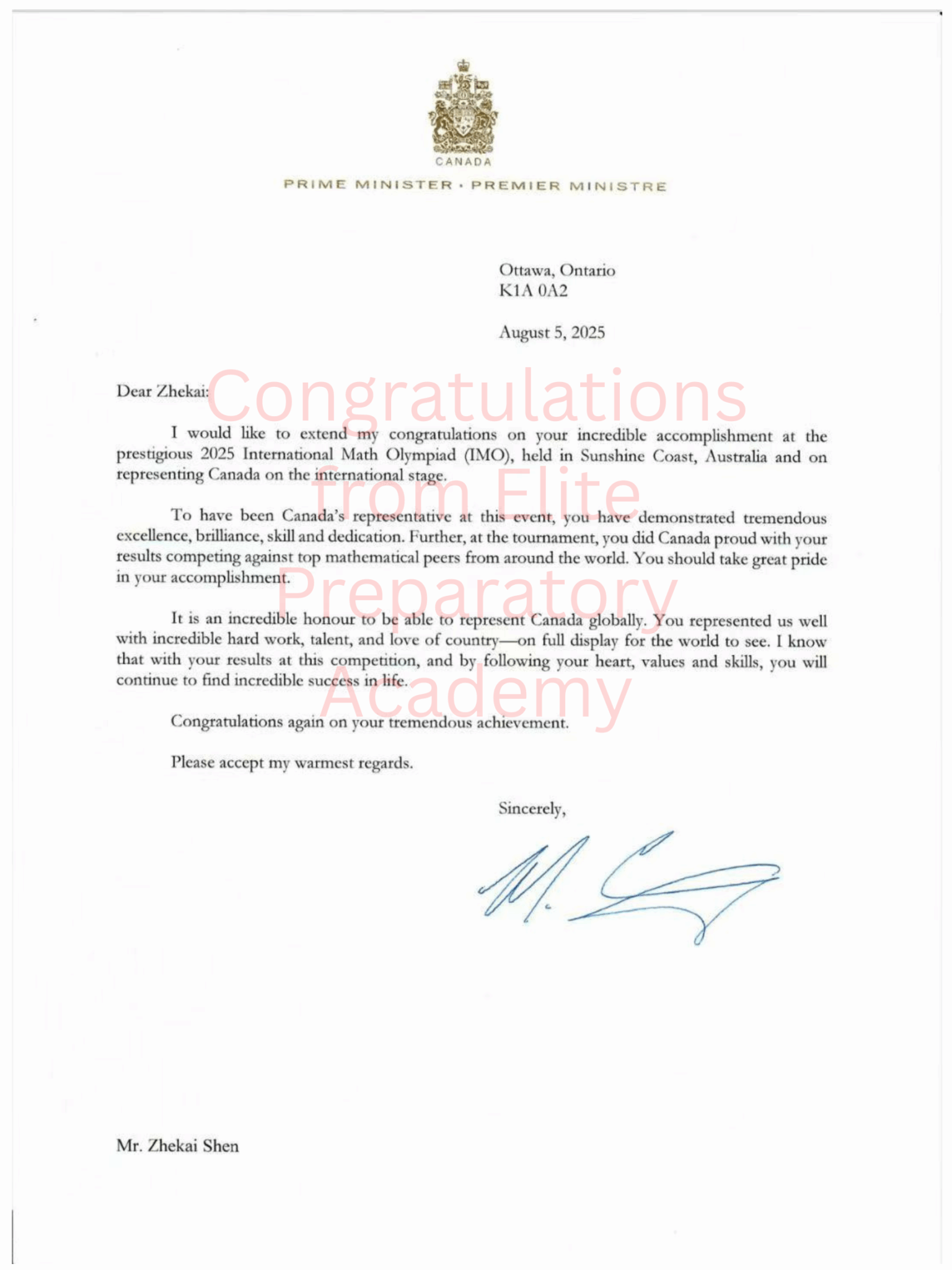 Elite Preparatory Academy Student Selected to Represent Canada at the ...